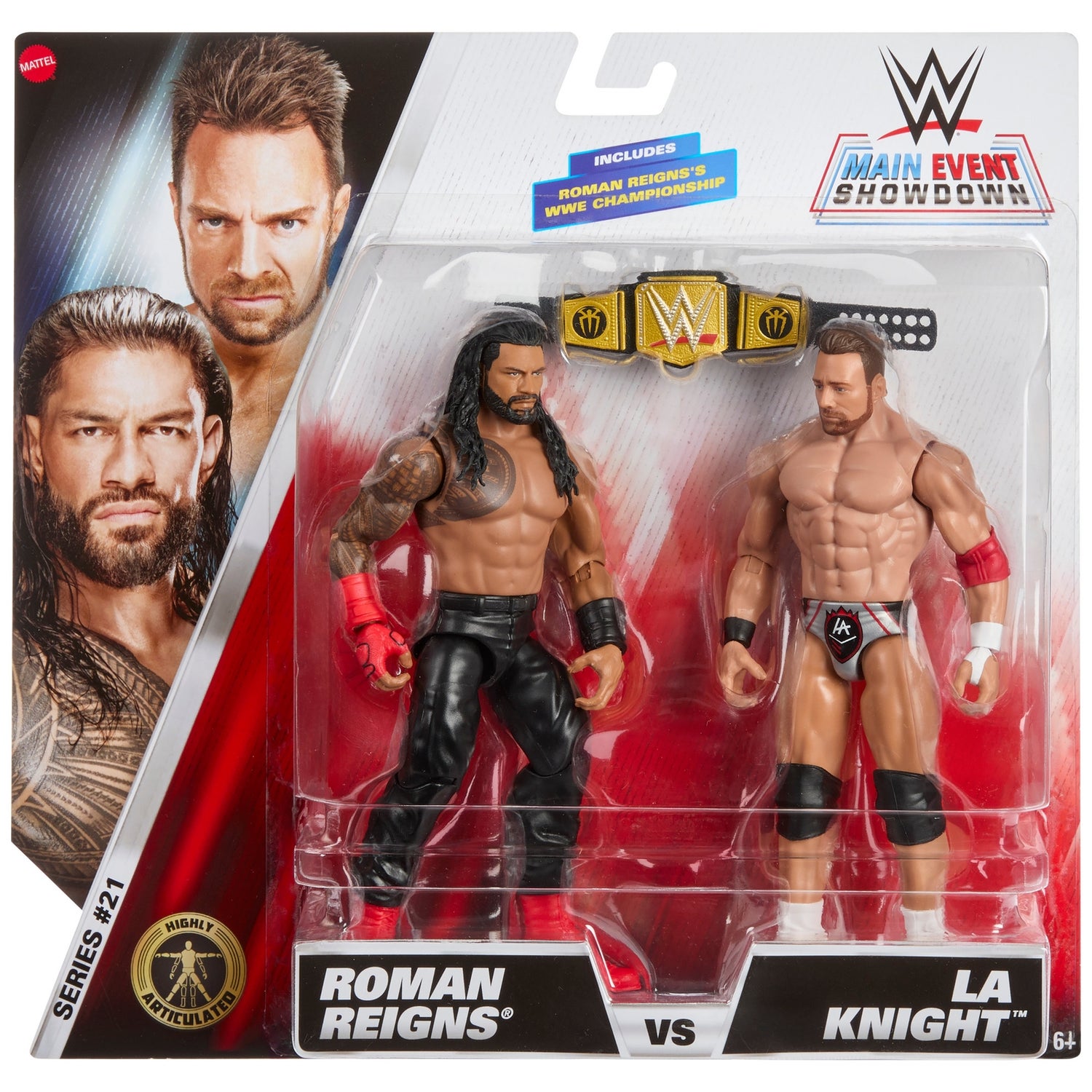 WWE Main Event Showdown 2-Pack Series 21 Roman Reigns vs LA Knight Action Figures (6 ...