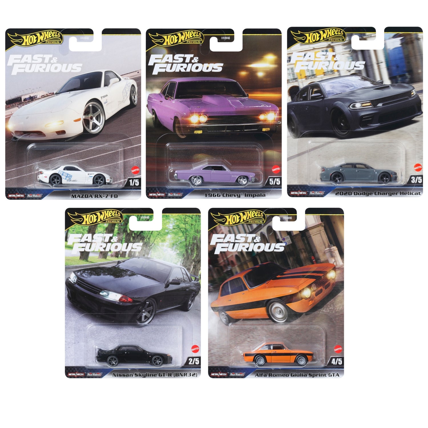 Hot Wheels Premium Fast & Furious 2025 Mix 2 Complete 5-Pack Bundle ...