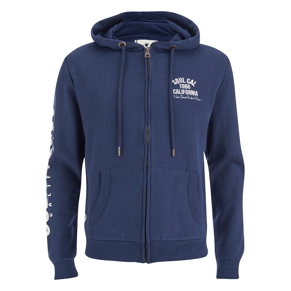 Soul Cal Men's Sleeve Print Logo Zip Through Hoody - Navy Mens Clothing ...