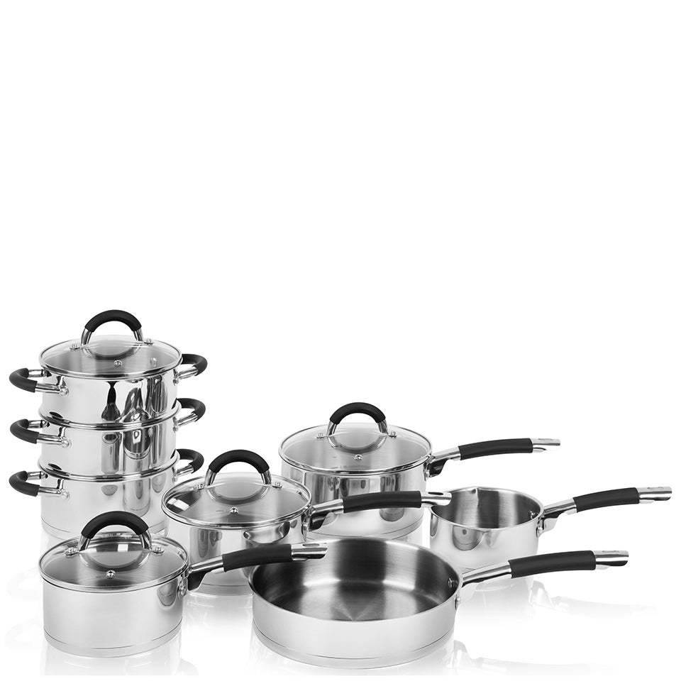 Swan Pan Set with Silicone Handles - Stainless Steel (8 Piece) - IWOOT UK