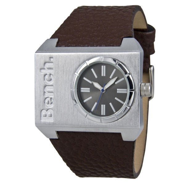 Bench Men's Square Silver Dial Brown Strap Watch Clothing - Zavvi UK