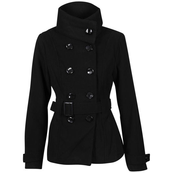 Brave Soul Women's Bellflow Funnel Neck Coat - Black Womens Clothing ...