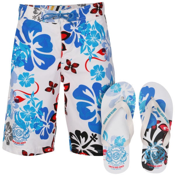 Smith & Jones Kye Men's Swim Shorts and Flip Flops - White Mens ...