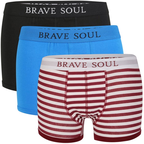 Brave Soul Men's 3-Pack Boxers - Burgundy Striped/Black/Blue Mens ...