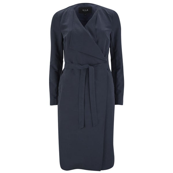 VILA Women's Kalu Long Coat - Navy | TheHut.com