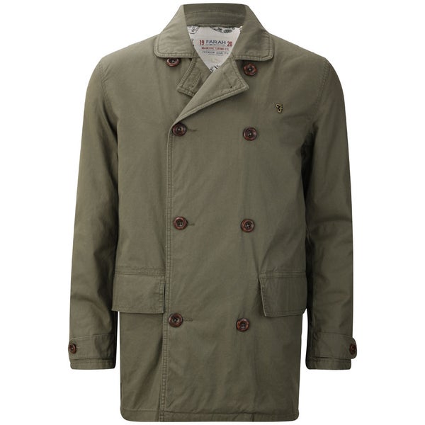 Farah 1920s Men's Double Breasted Trench Coat - Dark Olive Mens ...