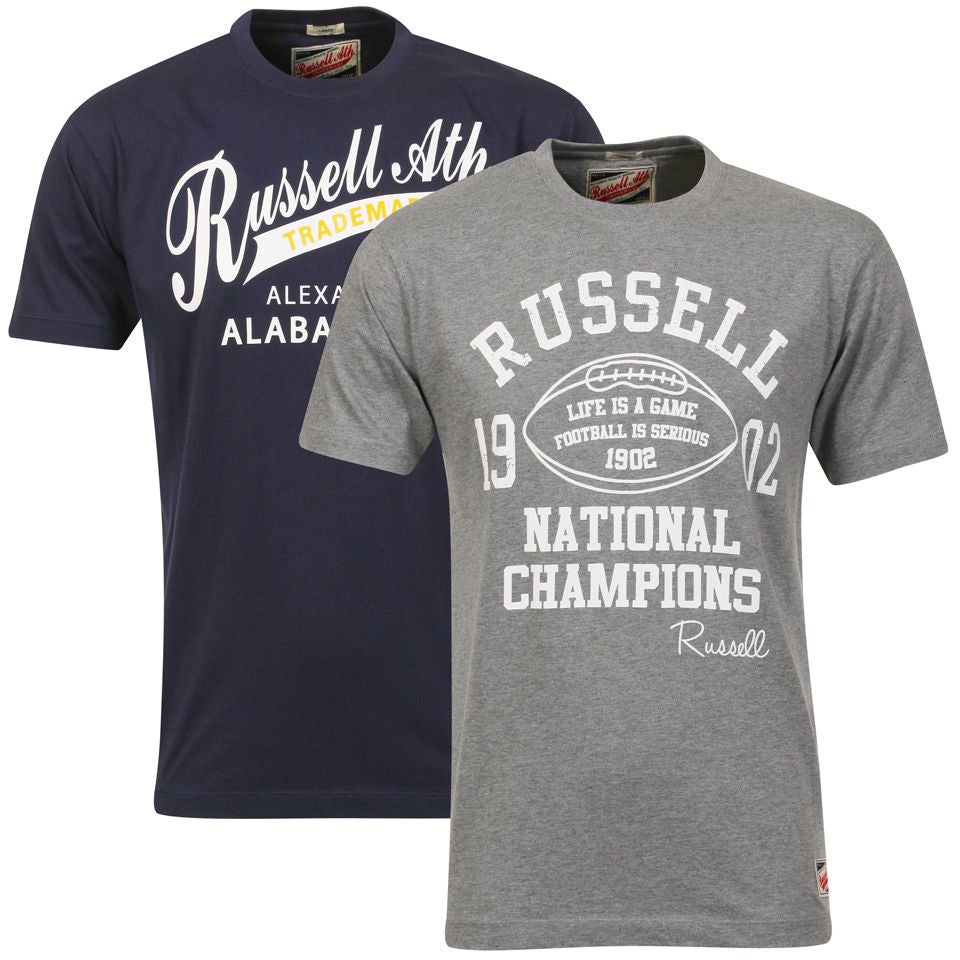 Russell Athletic Men's 2-Pack Hawley & Wyles T-Shirt - Grey/Navy Sports ...