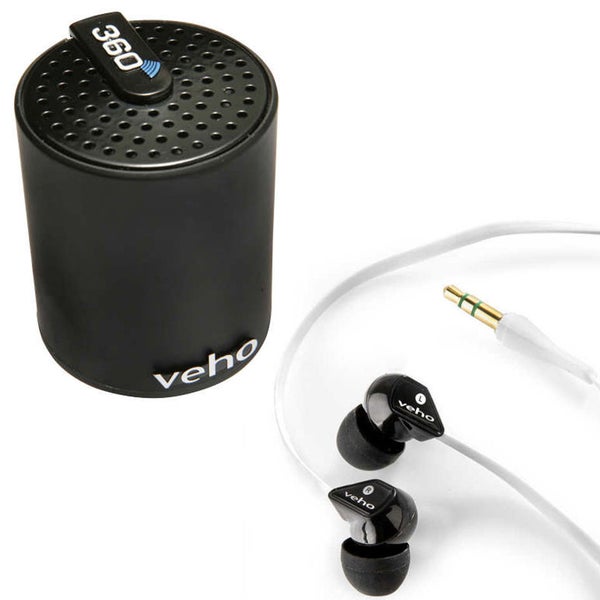 Veho 360 Bluetooth Portable Speaker with Veho Z1 Black Earphones - IWOOT UK