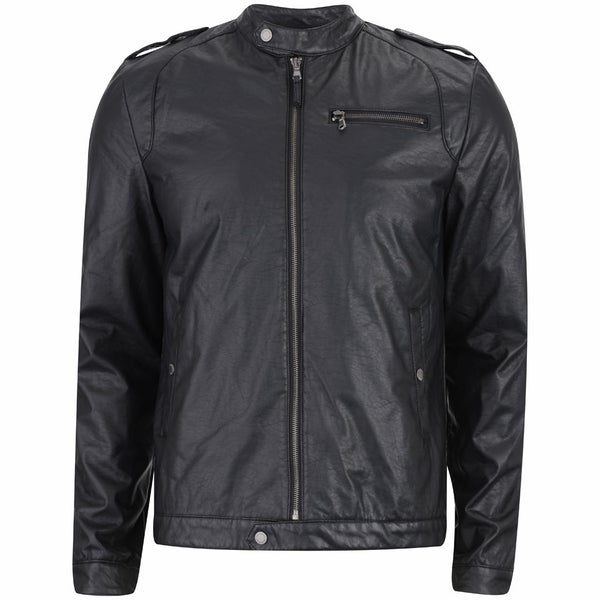 Ringspun Men's Enfield Leather Look Biker Jacket - Black Mens Clothing ...