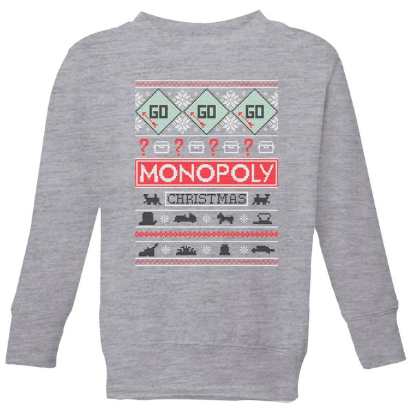Monopoly Kids' Christmas Sweater - Grey Clothing - Zavvi US