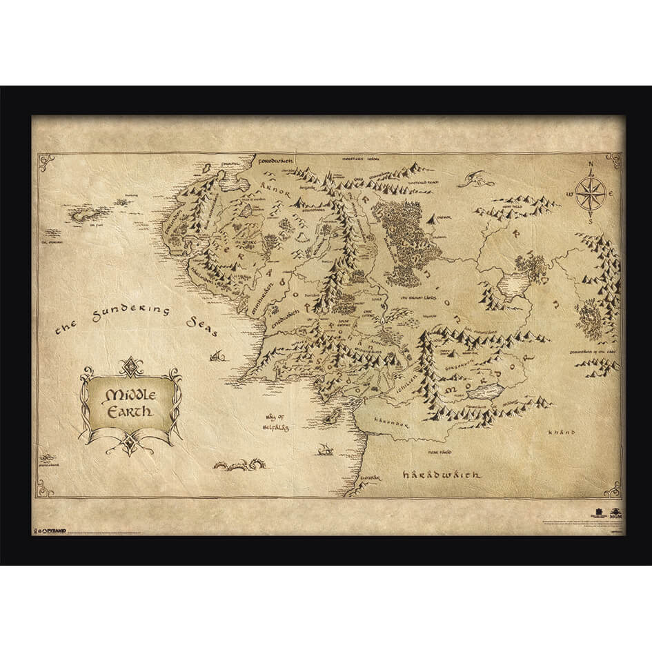 The Hobbit Middle Earth Map Framed Print (30x40) - IWOOT UK