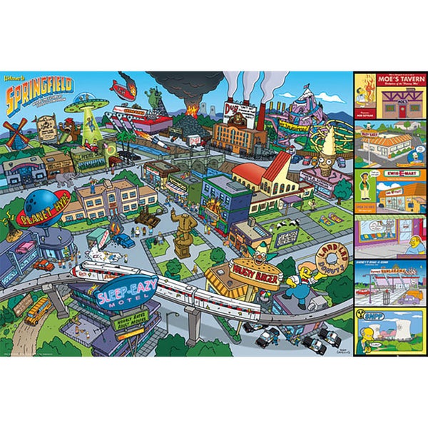The Simpsons Locations - 24 x 36 Inches Maxi Poster - IWOOT UK