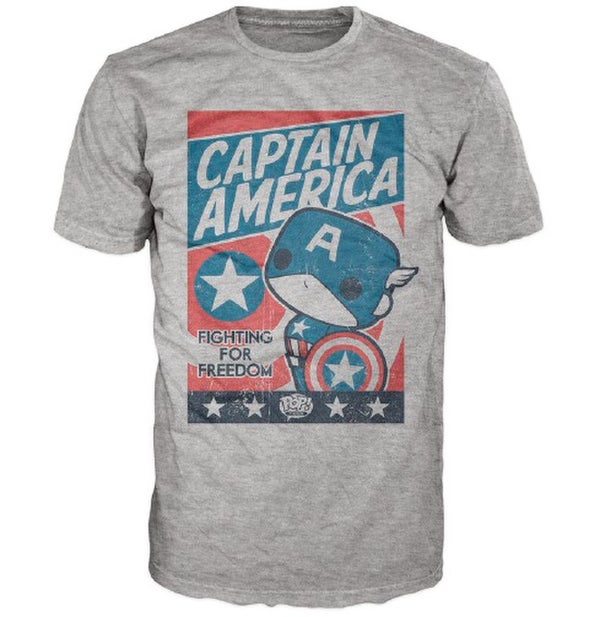Marvel Captain America Poster Pop! T-Shirt - Grey Merchandise - Zavvi UK