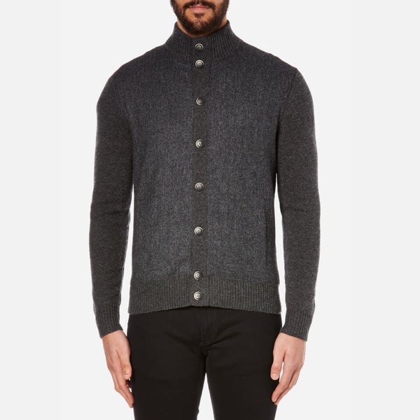 Hackett London Men's Tweed Front Cardigan - Charcoal | TheHut.com
