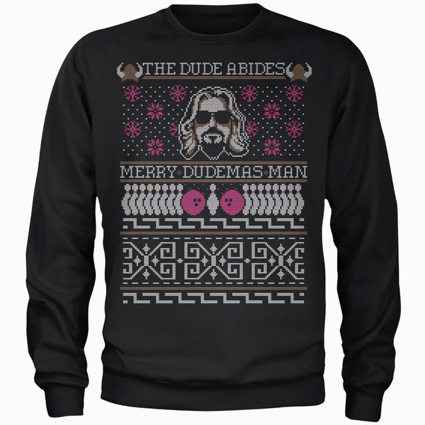 The Dude Abides Merry Dudemas Man Men's Christmas Jumper - Black - IWOOT UK