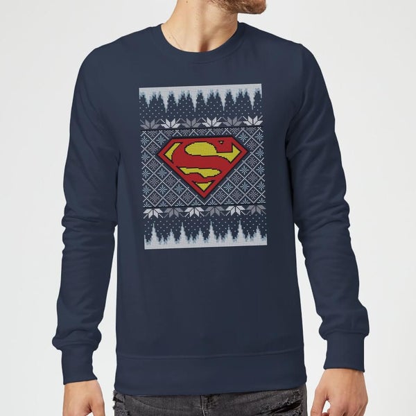 DC Superman Knit Christmas Jumper - Navy Clothing - Zavvi UK
