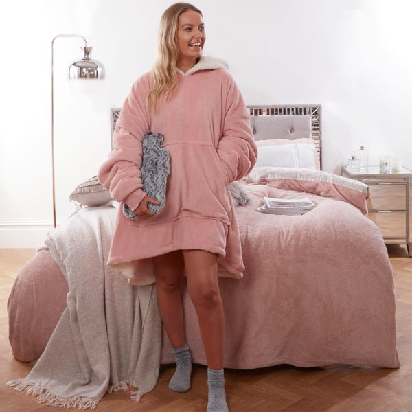 Super Soft Sherpa Hoodie Fleece Blanket - Blush Pink - IWOOT UK