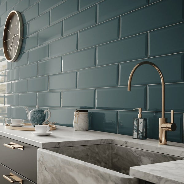 Offer Homebase Ceramic V&A Metro Wall Tile - Peacock