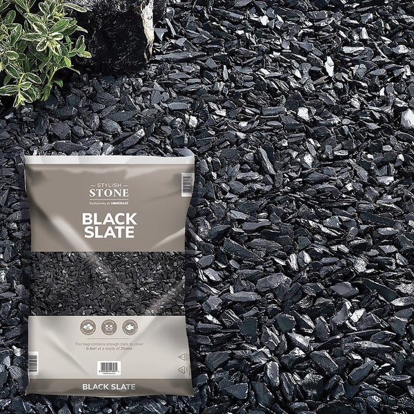Offer Homebase Black Coloured Slate Chips Stylish Stone