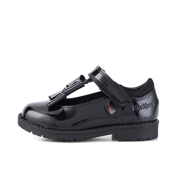 Infant Girls Lachly Bow Strap Patent Leather Black | Kickers
