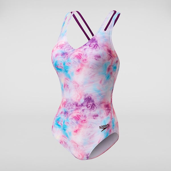 Women's Double Strap Printed Swimsuit Pink/Blue | Speedo