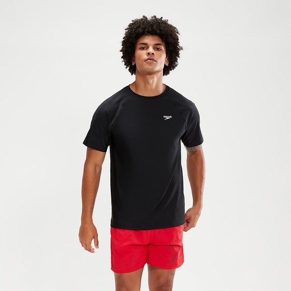 Men's Essential Short Sleeve Swim Top Black | Speedo