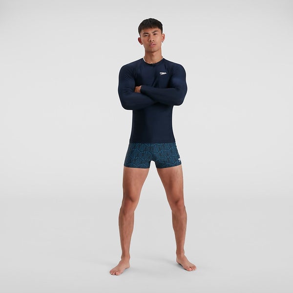 Men's Essential Long Sleeve Rash Top Navy/White | Speedo