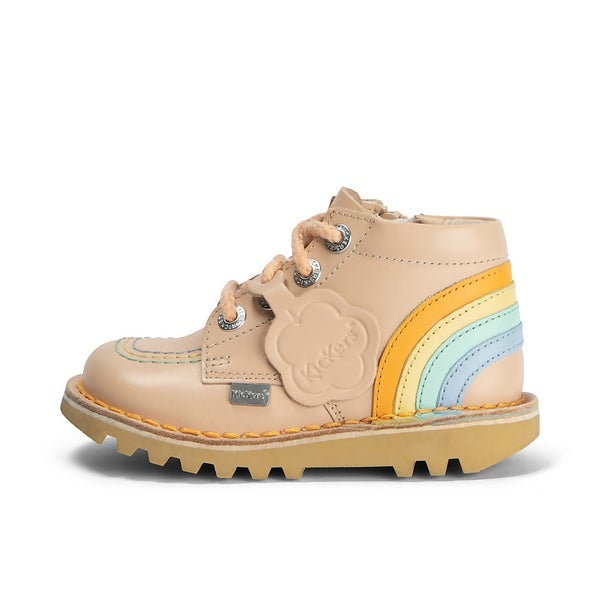 Junior Girls Kick Hi Rainbow Leather Beige | Kickers