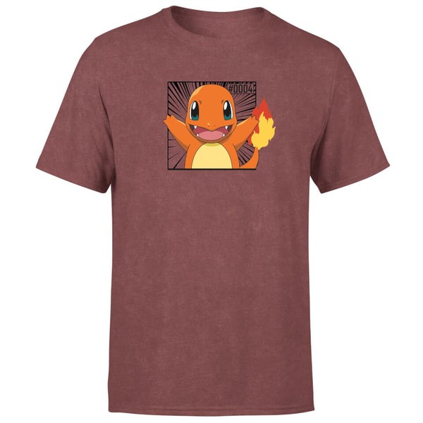 Pokémon Pokédex Charmander #0004 Men's T-Shirt - Burgundy Acid Wash ...