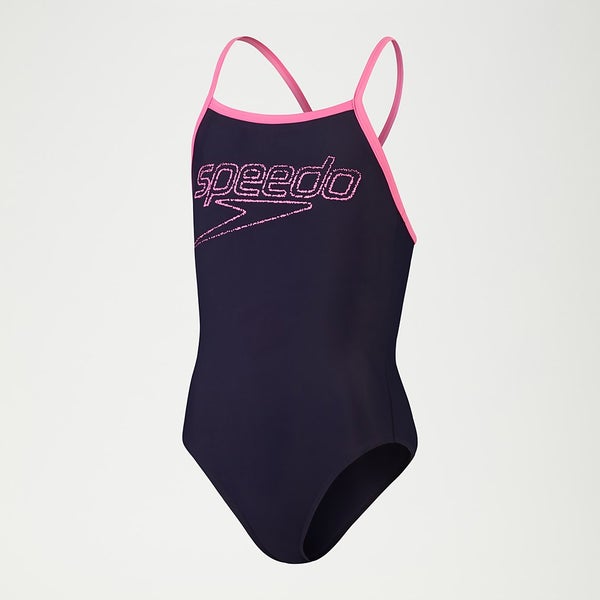 Girls' Logo Thinstrap Muscleback Swimsuit Navy/Pink | Speedo