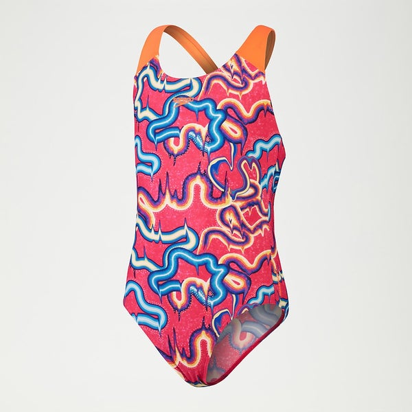 Girls' Digital Allover Splashback Swimsuit Pink/Orange | Speedo