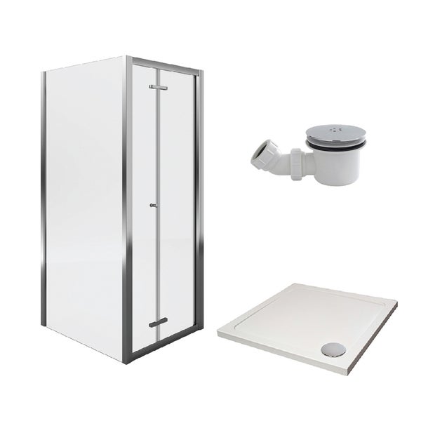 Aqualux Bi Fold Door Shower Enclosure And Tray Package 900 X 900mm
