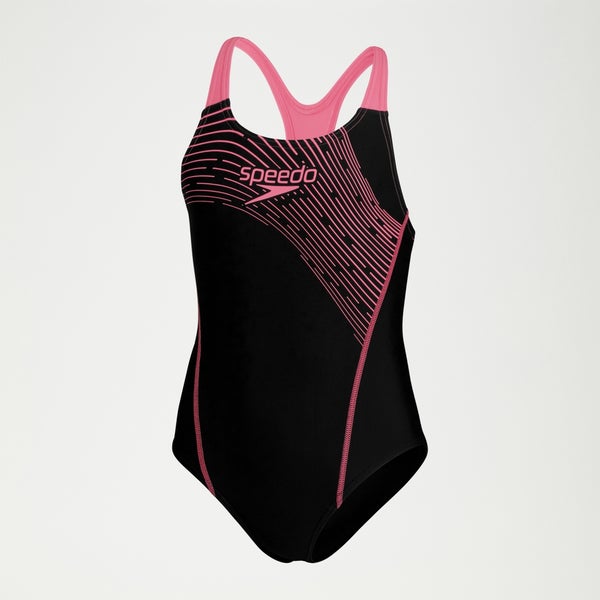 Girls Medley Logo Medalist Swimsuit Black/Pink | Speedo