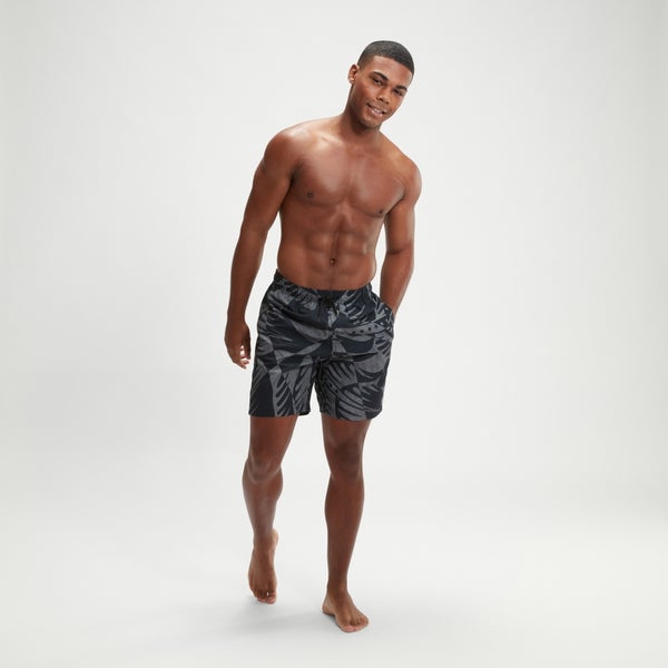 Men's Printed Leisure 18" Swim Shorts Black/Grey | Speedo