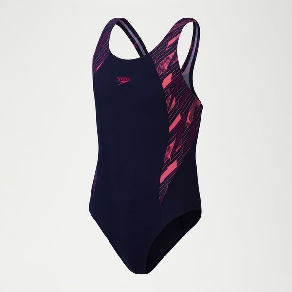 Girls HyperBoom Splice Muscleback Swimsuit Navy/Pink | Speedo