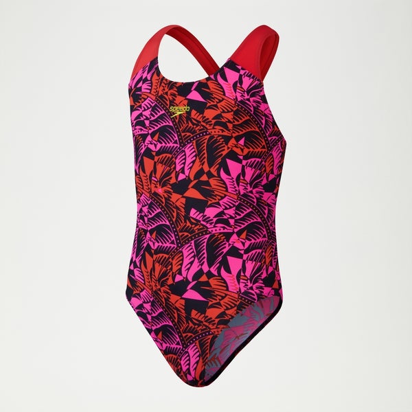 Girls Digital Allover Splashback Swimsuit Black Red Speedo