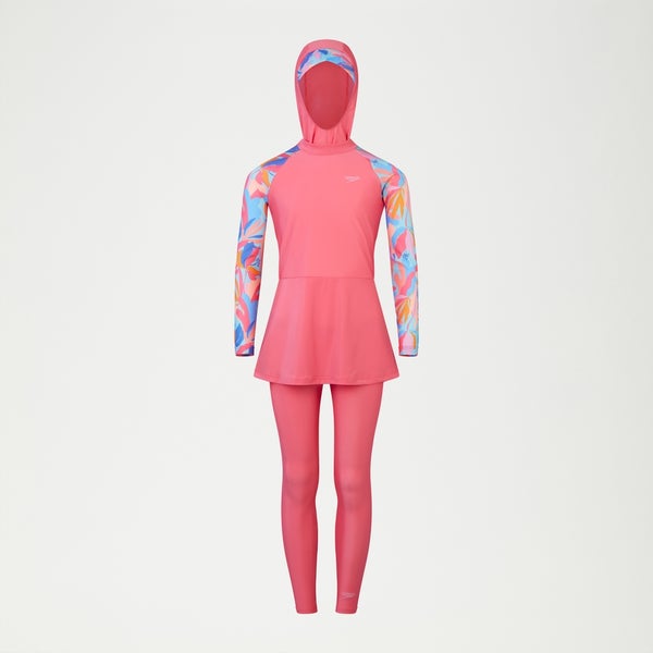 Girls 3 Piece Print Modesty Swimsuit PInk/Blue | Speedo