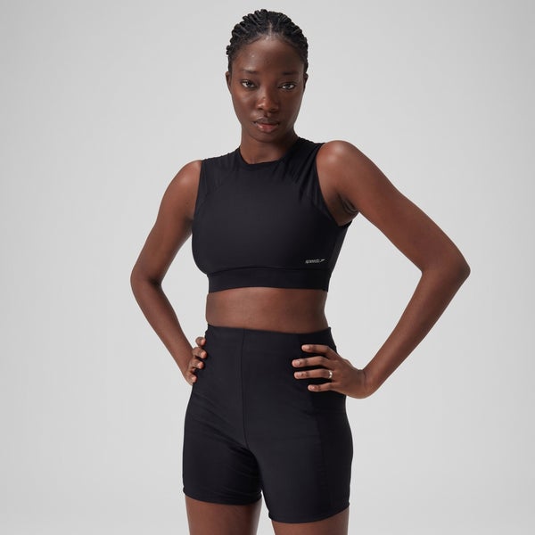 Women's Solid Short Sleeve Crop Top Dark Grey | Speedo