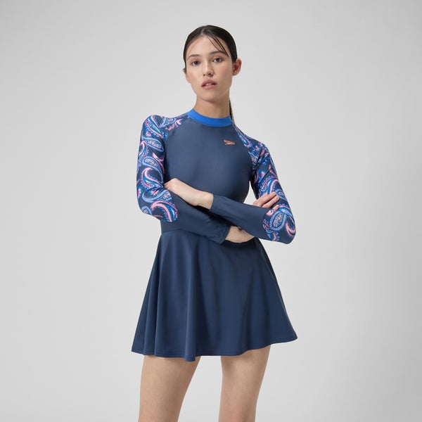 Women's Long Sleeve Swim Dress Navy/Blue | Speedo