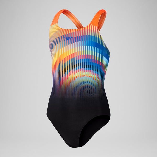 Girls' Digital Placement Powerback Swimsuit Black/Red | Speedo