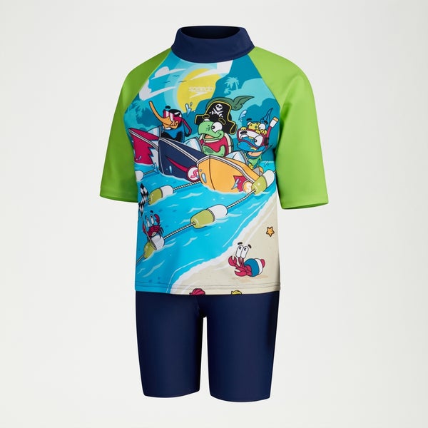 Boys' Learn To Swim Sun Proctection Top & Short Blue/Green | Speedo