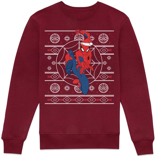 Marvel Spiderman Christmas Jumper Sweatshirt - Burgundy Clothing - Zavvi UK