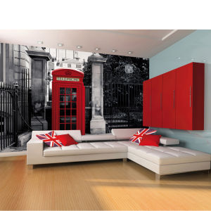 Red British Telephone Box on a Black and White Backdrop Wall Mural ...