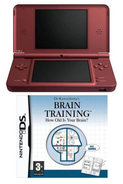 DSi XL Wine Red and Dr Kawashima's Brain Training Bundle | Zavvi UK
