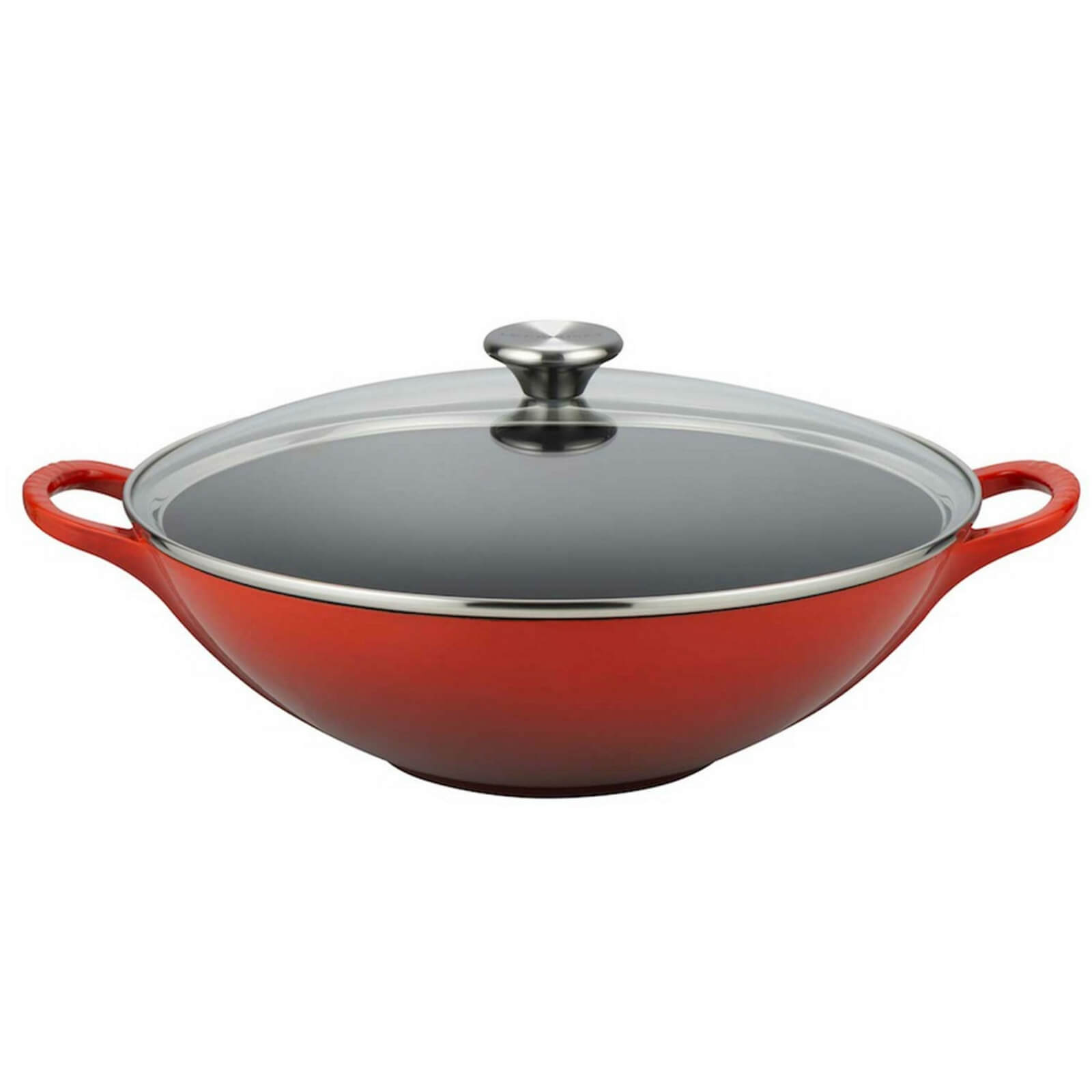 Le Creuset Signature Cast Iron Wok with Glass Lid - 32cm - Cerise | Coggles