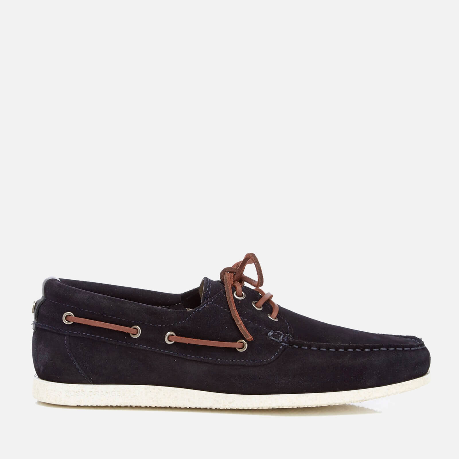 BOSS Orange Men's Nydeck Leather Boat Shoes - Dark Blue | Coggles