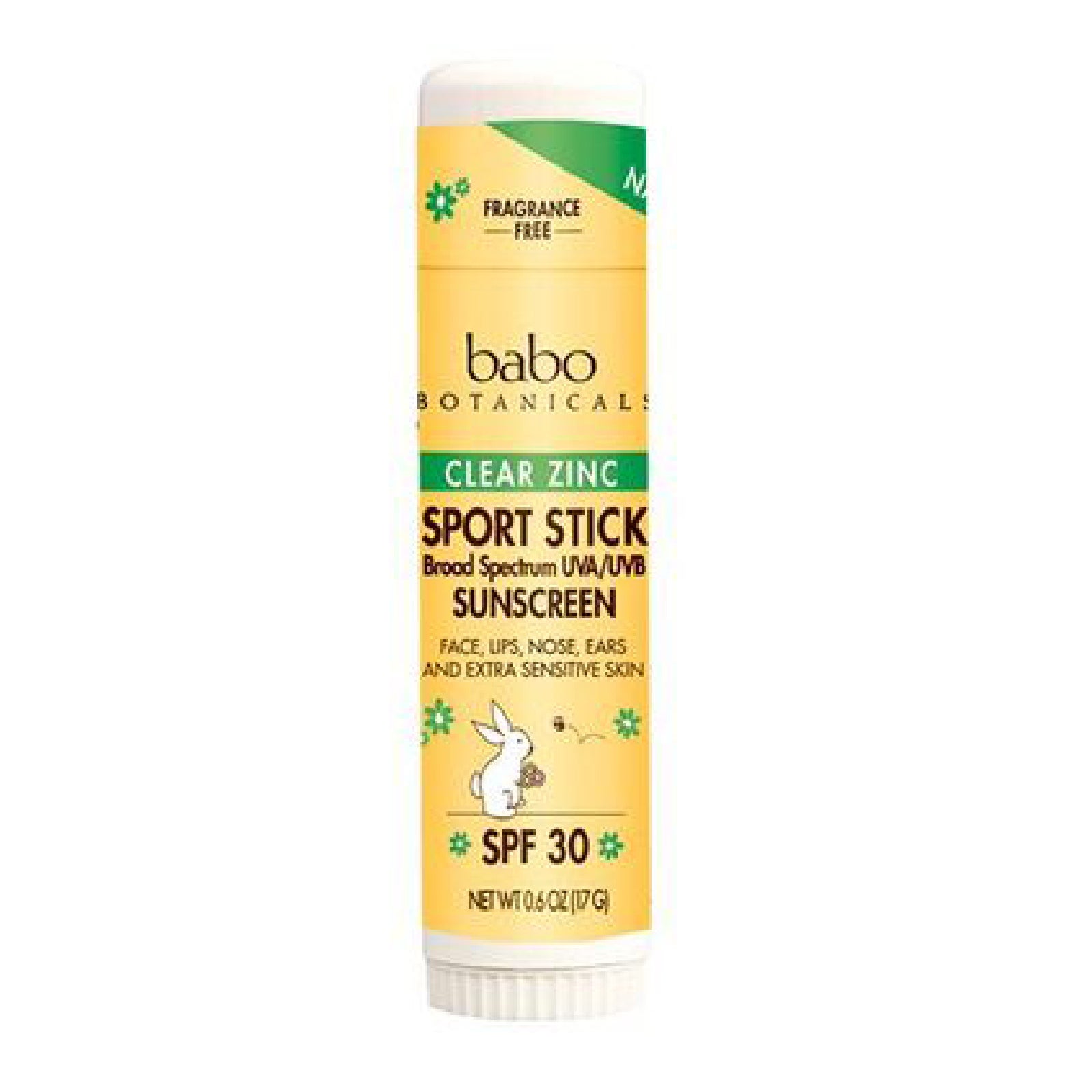 Babo Botanicals Clear Zinc Fragrance Free Sport Stick Sunscreen SPF 30 ...
