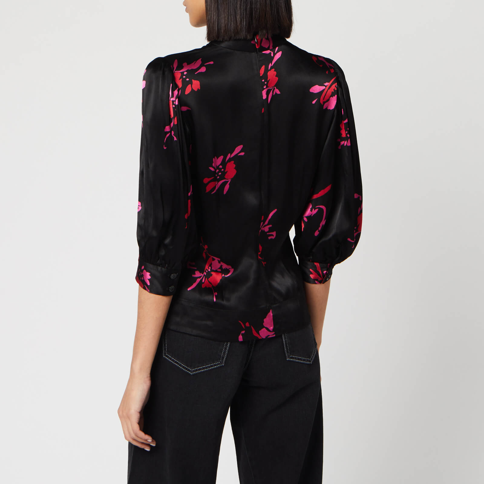 Ganni Women's Heavy Satin Floral Blouse - Black - EU 34/UK 6 Ganni Women's Heavy Satin Floral Blouse - Black - EU 34/UK 6