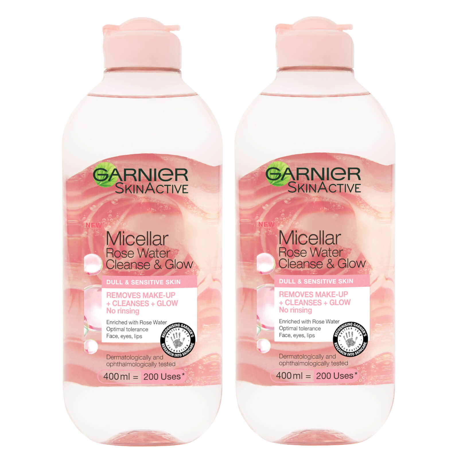 Garnier Micellar Rose Water Cleanse & Glow 400ml Duo Pack | LOOKFANTASTIC