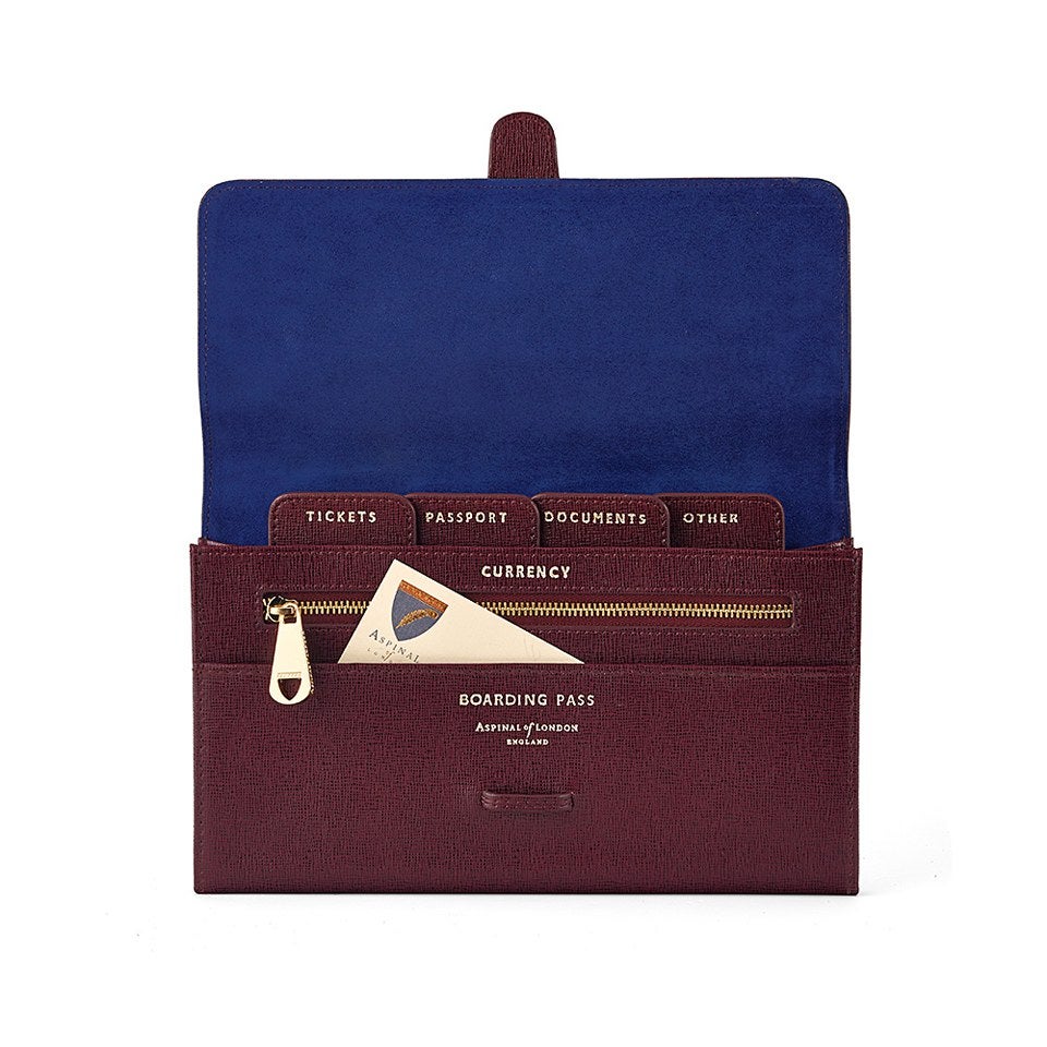 Aspinal of London Classic Travel Wallet - Burgundy Saffiano/Navy